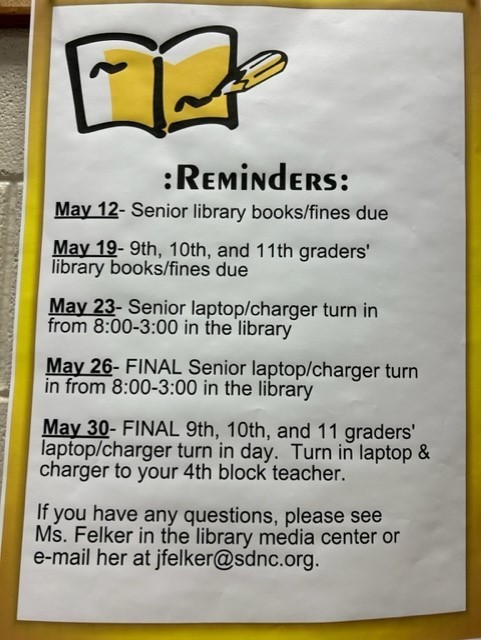 End of Year Due Dates for Technology and Library Books | Mid-Carolina ...