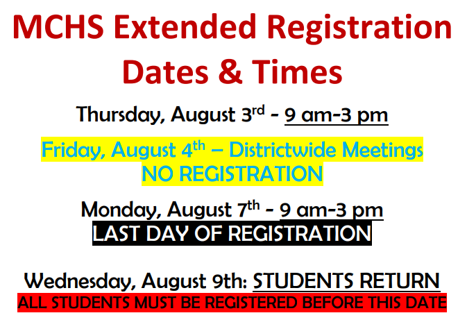 Extended Registration Times | Mid-Carolina High School